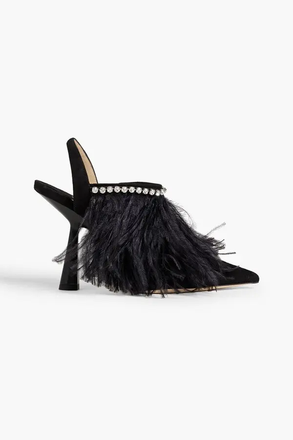 JIMMY CHOO Ambre 100 Embellished Suede Slingback Pumps - Black