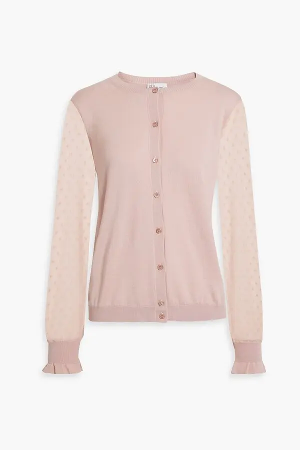 Red Valentino Point D'espritpaneled Wool, Silk And Cashmereblend Cardigan - Blush