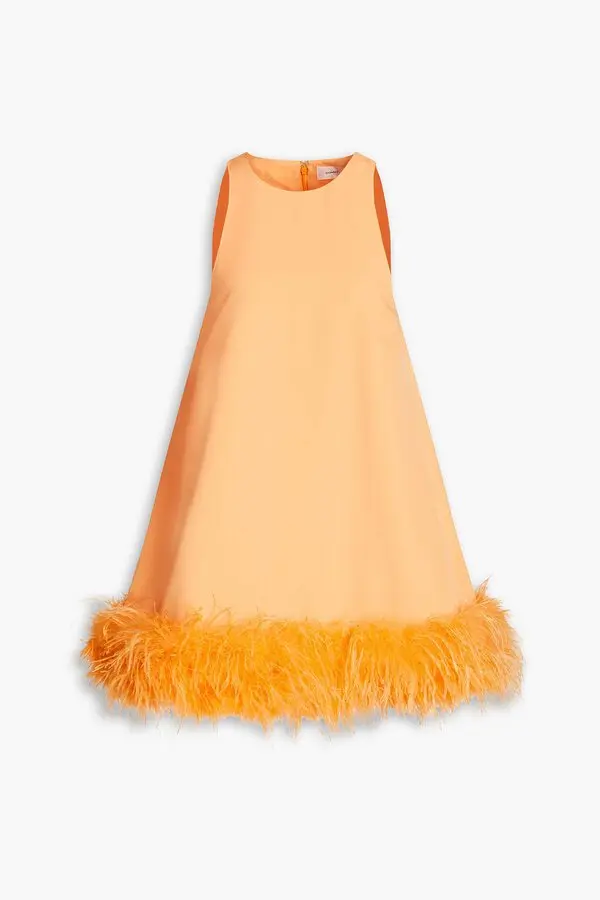 Ronny Kobo Fallon Feathertrimmed Crepe Mini Dress - Pastel Orange
