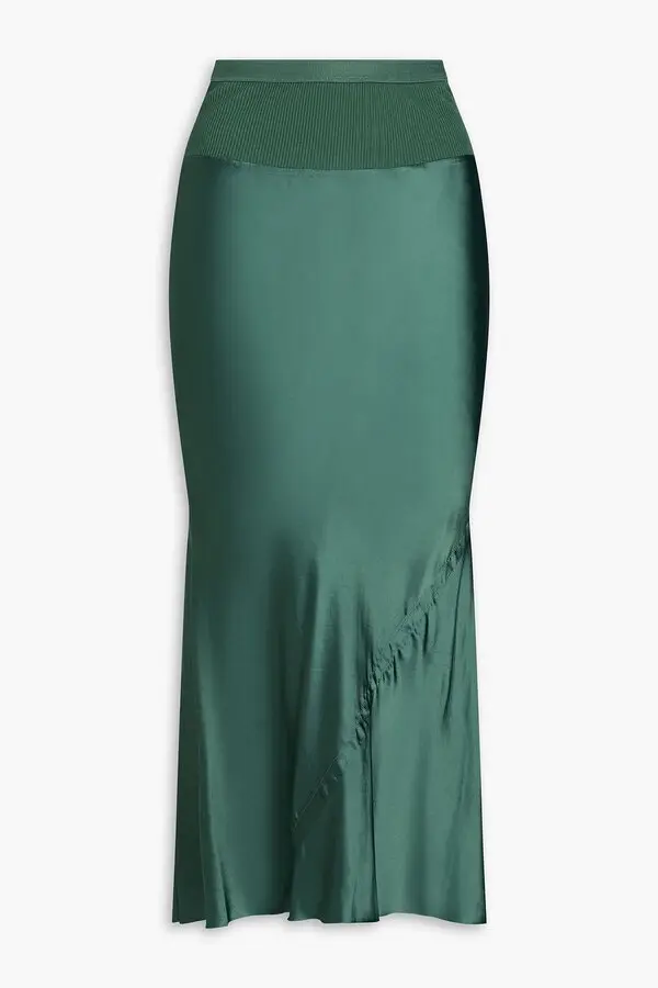 Rick Owens Jerseypaneled Satin Midi Skirt - Dark Green