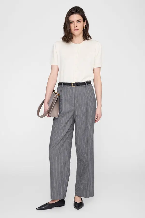 ANINE BING Trent Cropped Pinstripe Trousers - Light Grey Pinstripe