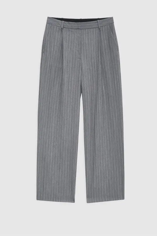 ANINE BING Trent Cropped Pinstripe Trousers - Light Grey Pinstripe