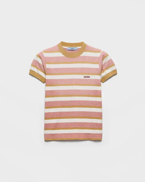 Prada Bayadere Stripe Jersey T-shirt - Rust/mustard