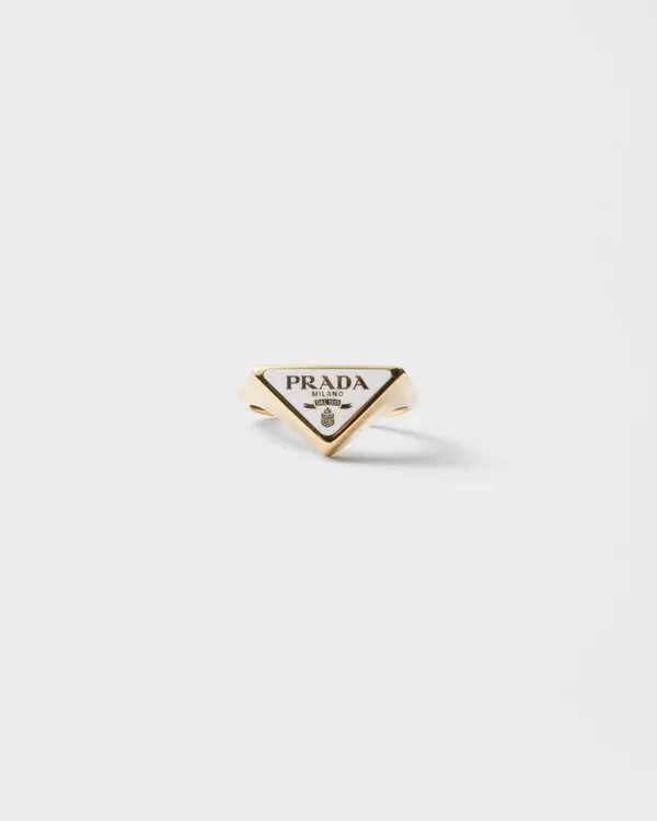 Prada Enameled Metal Ring - Gold/white