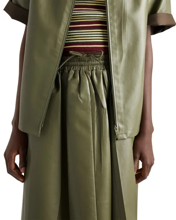 Prada Pleated Nappa Leather Skirt - Green
