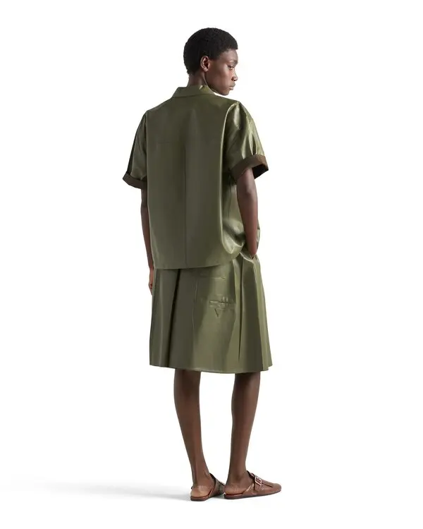 Prada Pleated Nappa Leather Skirt - Green