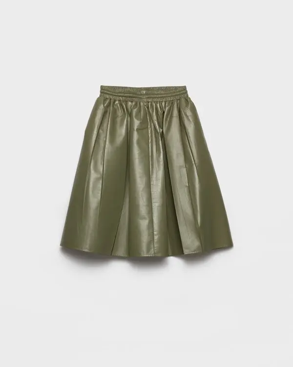 Prada Pleated Nappa Leather Skirt - Olive Green