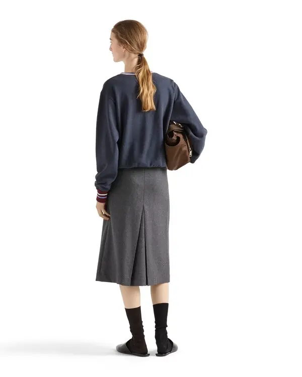 Prada Cotton Fleece Crewneck Sweatshirt With Striped Accents - Blue