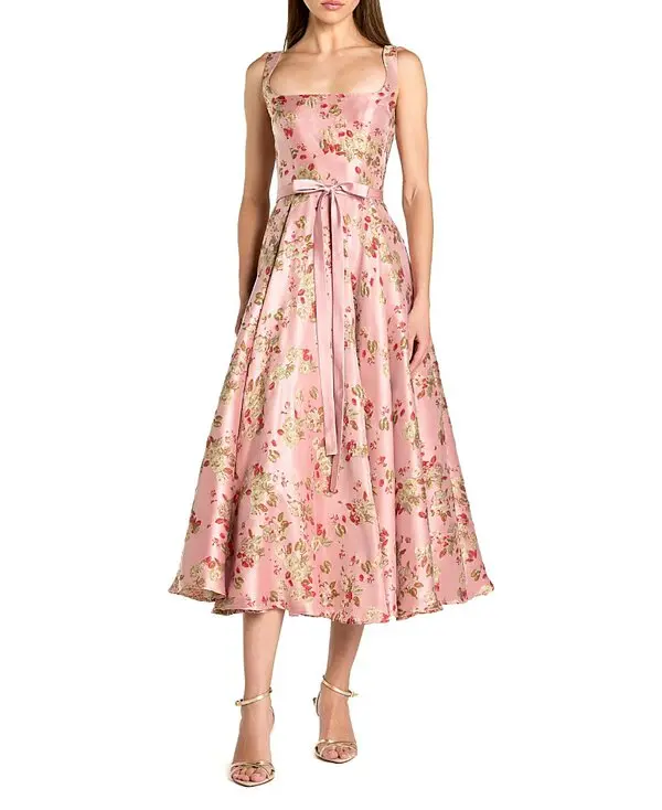 Mac Duggal Sleeveless Brocade A-line Midi Dress - Pink Multi