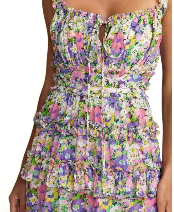 Mac Duggal Floral Ruffle Cotton A-line Midi Dress