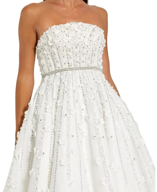 Mac Duggal Embellished Lace Strapless A-line Midi Dress