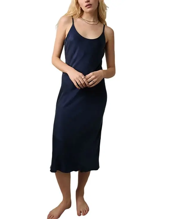 Lunya Washable Silk Bias Slip Dress - Deep Blue
