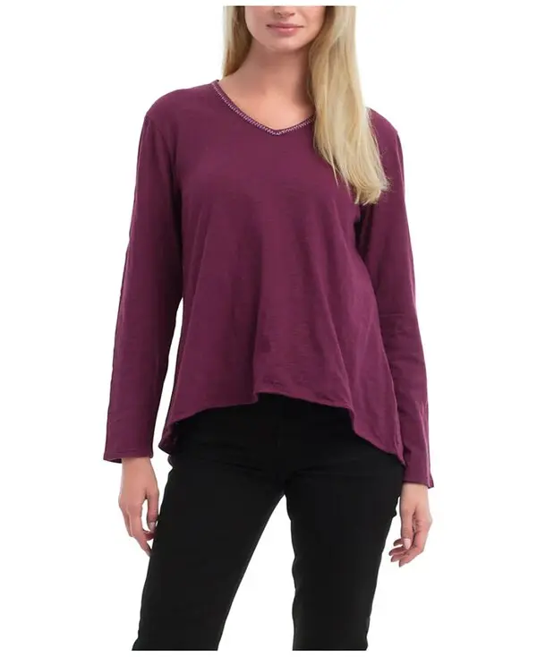 WILT CLOTHING Metallic Thread V-neck Tee - Magenta Purple