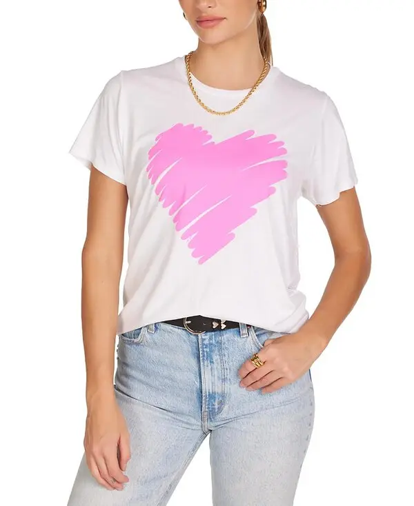 Lauren Moshi Wolf X Pink Scribble Heart Tee - White