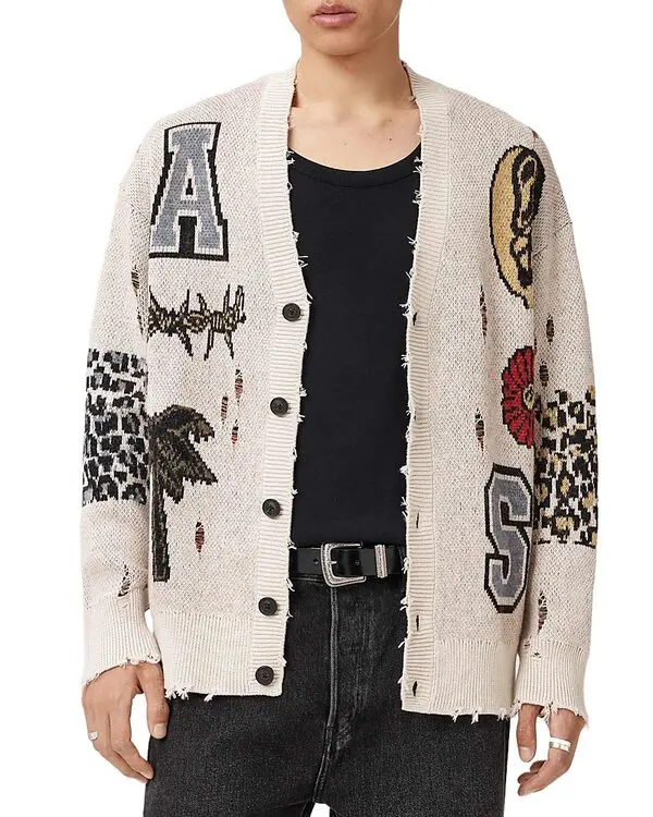 ALLSAINTS Foxx Graphic Cardigan - Ecru White