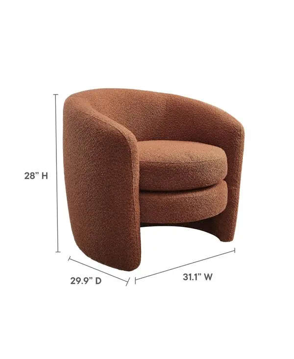 MODWAY Affinity Upholstered Boucle Fabric Curved Back Armchair - Rust