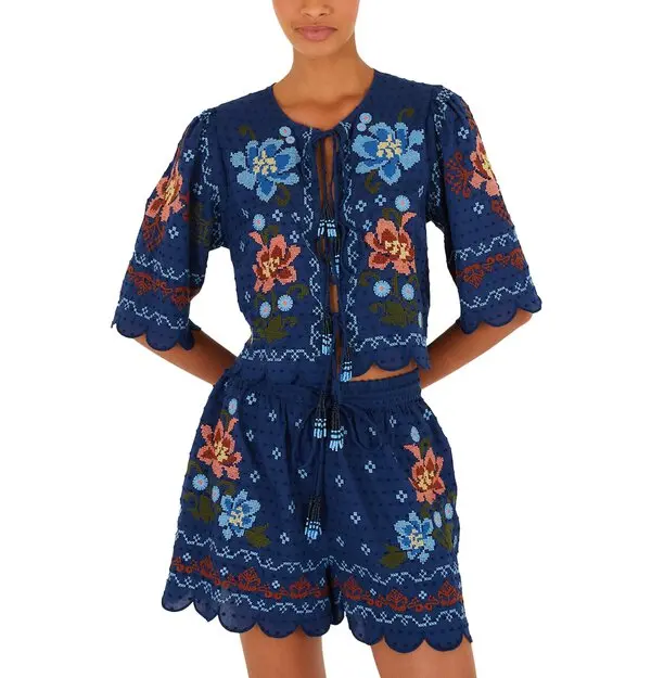 Farm Rio Stitched Garden Shorts Swim Cover-up