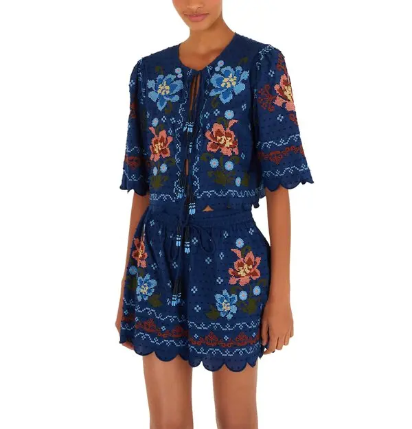 Farm Rio Stitched Garden Shorts Swim Cover-up
