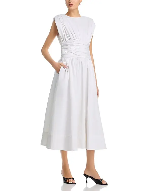 TOCCIN Evangeline Strong Shoulder Midi Dress - Optic