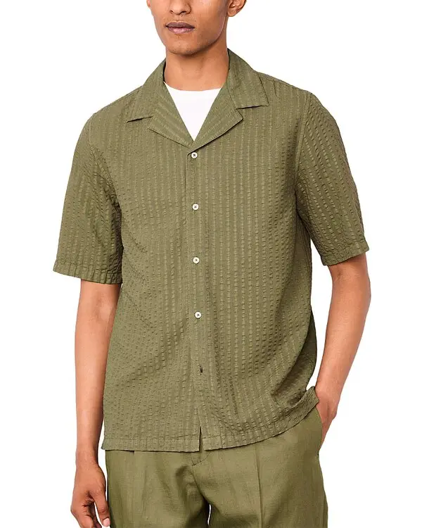 Officine Générale Eren Short Sleeve Seersucker Shirt - Burnt Olive