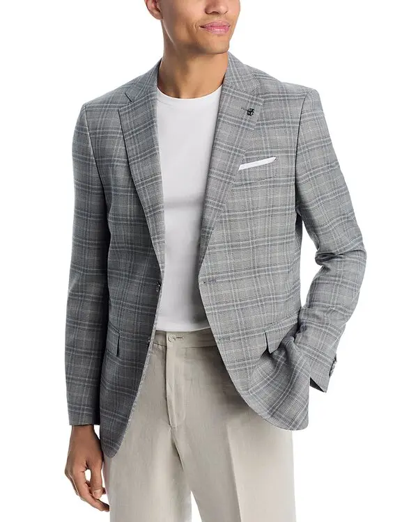 BOSS Hutson Slim Fit Plaid Sport Coat - Silver