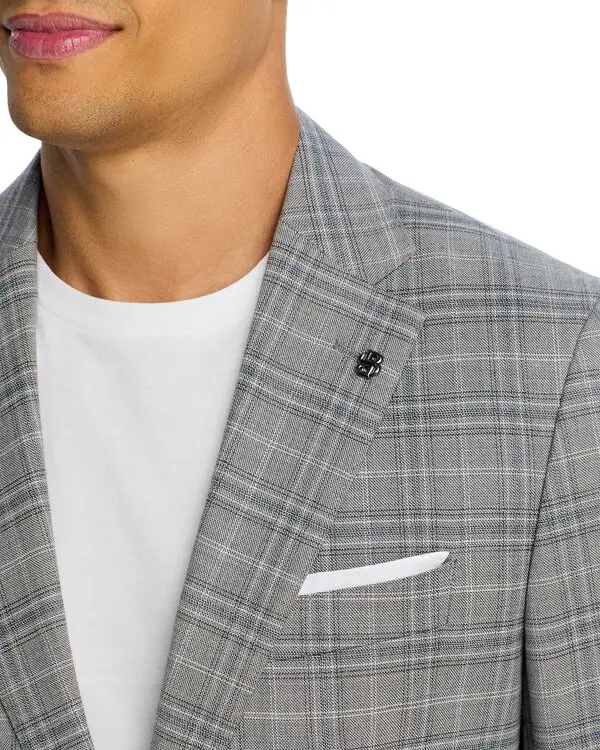 BOSS Hutson Slim Fit Plaid Sport Coat - Silver