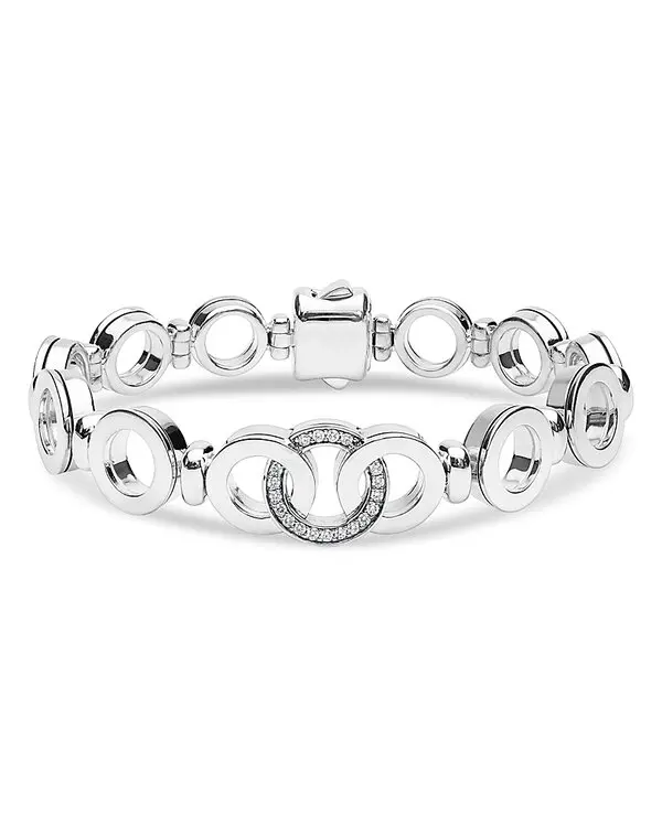Lagos Sterling Signature Caviar Diamond Circle Chain Link Bracelet - Silver