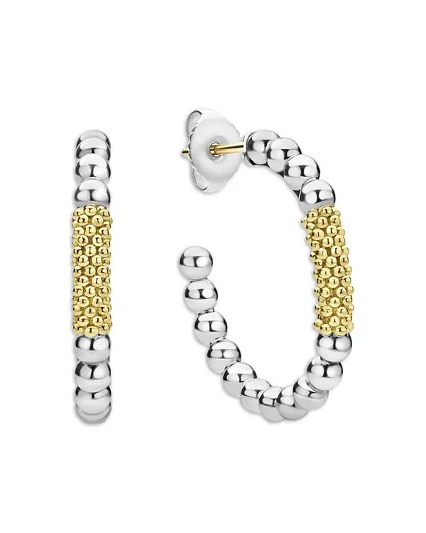 Lagos 18k Yellow Gold And Sterling Icon Bar Bead Hoop Earrings