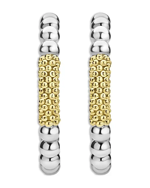 Lagos 18k Yellow Gold And Sterling Icon Bar Bead Hoop Earrings