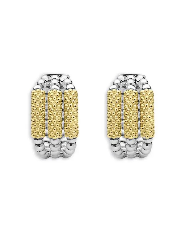 Lagos 18k Yellow Gold And Sterling Caviar Icon Hoop Earrings - Silver