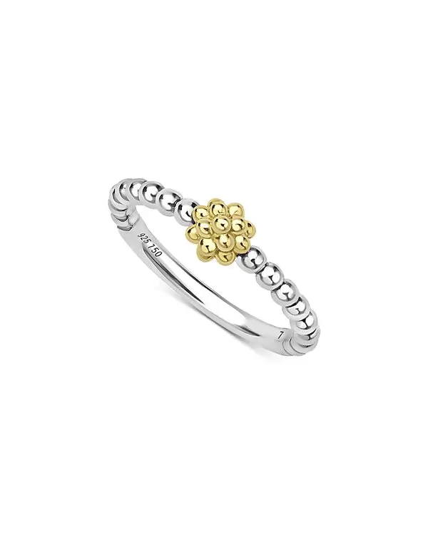 Lagos 18k Yellow Gold & Sterling Caviar Icon Beaded Stack Ring - Silver