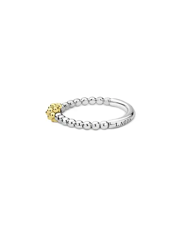 Lagos 18k Yellow Gold & Sterling Caviar Icon Beaded Stack Ring - Silver