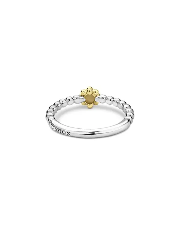 Lagos 18k Yellow Gold & Sterling Caviar Icon Beaded Stack Ring - Silver