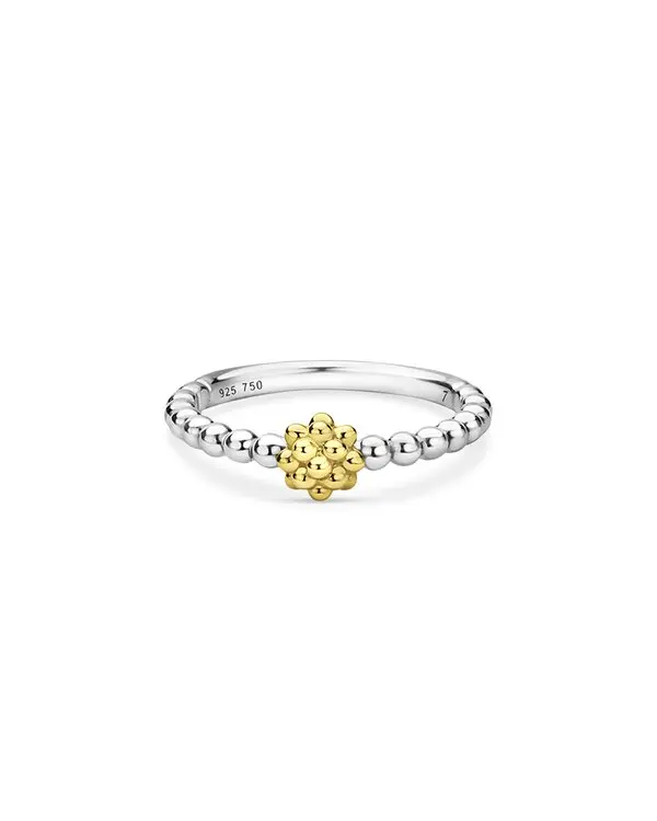 Lagos 18k Yellow Gold & Sterling Caviar Icon Beaded Stack Ring - Silver