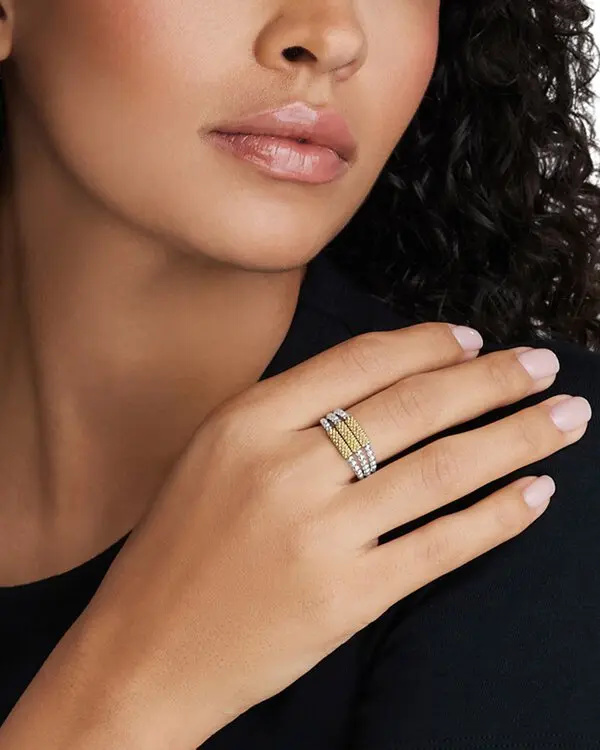 Lagos 18k Yellow Gold & Sterling Caviar Icon Beaded Triple Row Ring - Silver