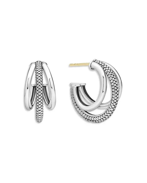 Lagos Sterling Signature Caviar Triple Huggie Hoop Earrings