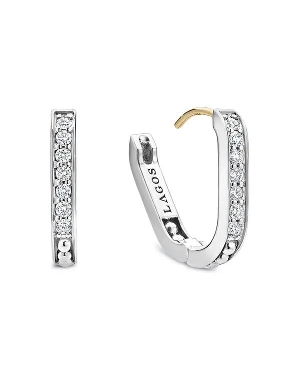 Lagos Sterling Caviar Spark Diamond Hoop Earrings