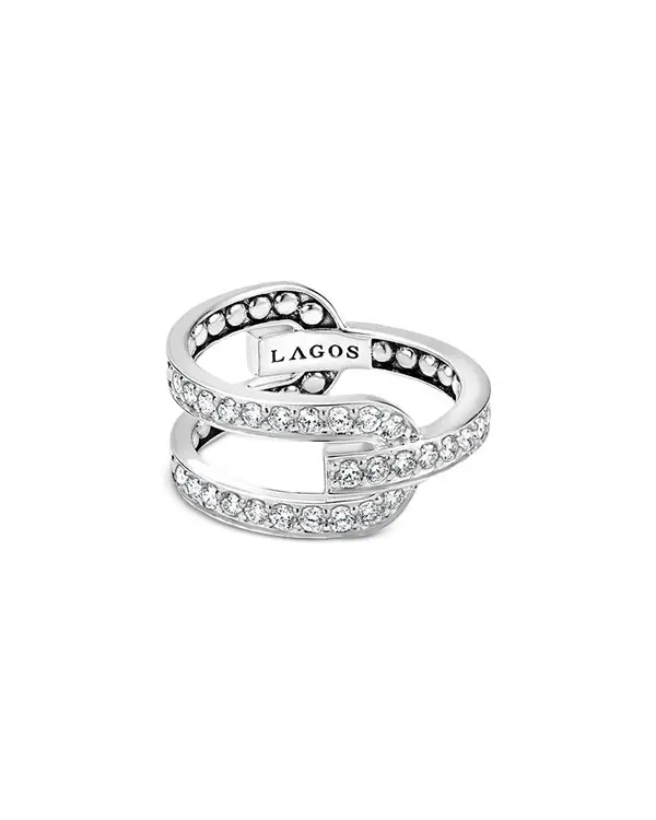 Lagos Sterling Diamond Caviar Linear Ring