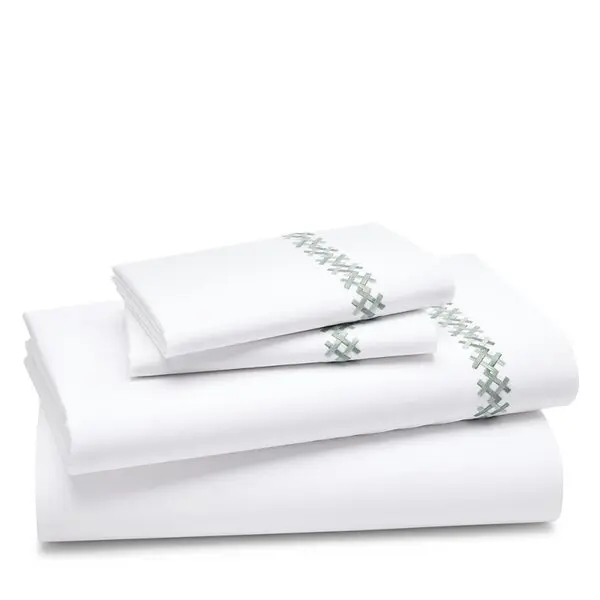 MATOUK Atticus Embroidered Percale Sheet Set, Queen Exclusive - Celadon
