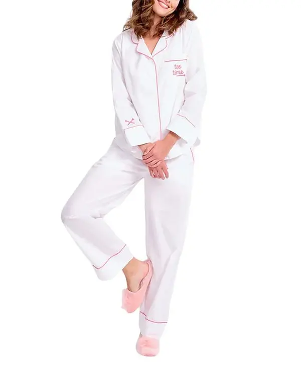 AME & LULU Long Pajama Set - White And Pink Tee Time