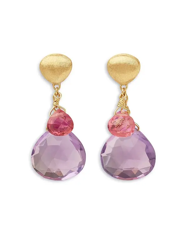 Marco Bicego 18k Yellow Paradise Amethyst & Pink Tourmaline Chain Drop Earrings - Gold