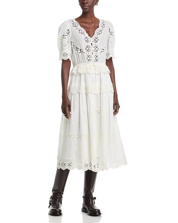 Sea Embroidered Drawstring Waist Dress