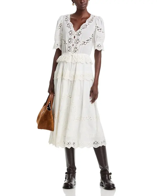 Sea Embroidered Drawstring Waist Dress