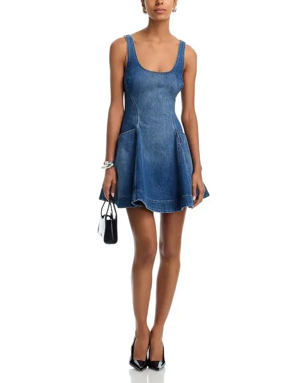 SELF-PORTRAIT Flared Denim Mini Dress