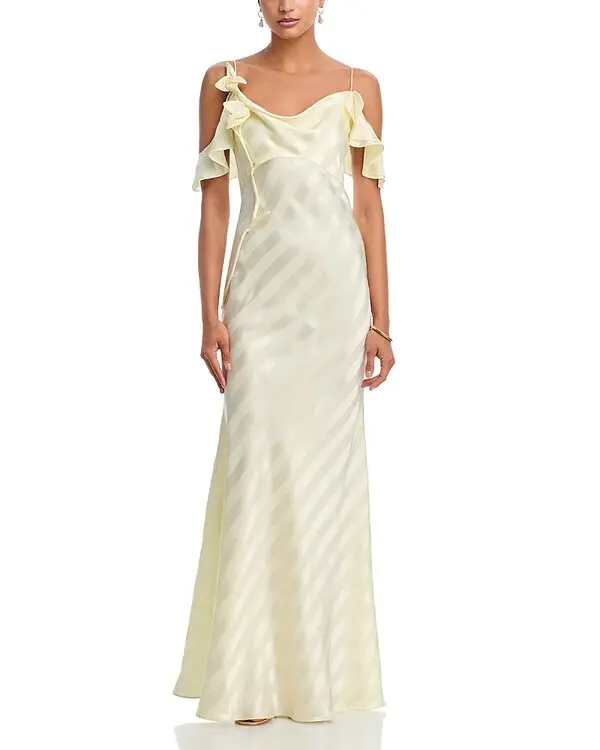 SELF-PORTRAIT Satin Striped Maxi Dress - Yellow