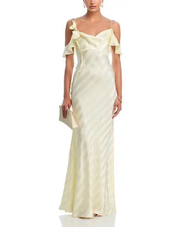 SELF-PORTRAIT Satin Striped Maxi Dress - Yellow