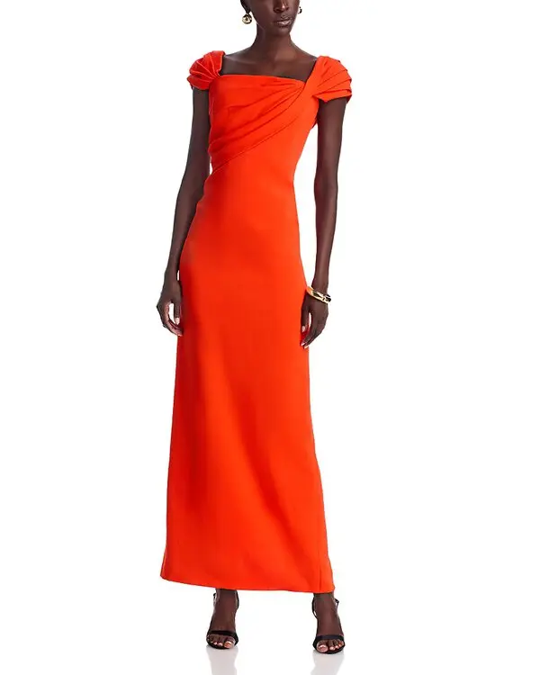 Oscar De La Renta Cap Sleeve Draped Dress - Coquelicot