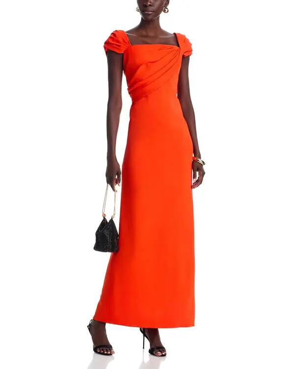 Oscar De La Renta Cap Sleeve Draped Column Dress