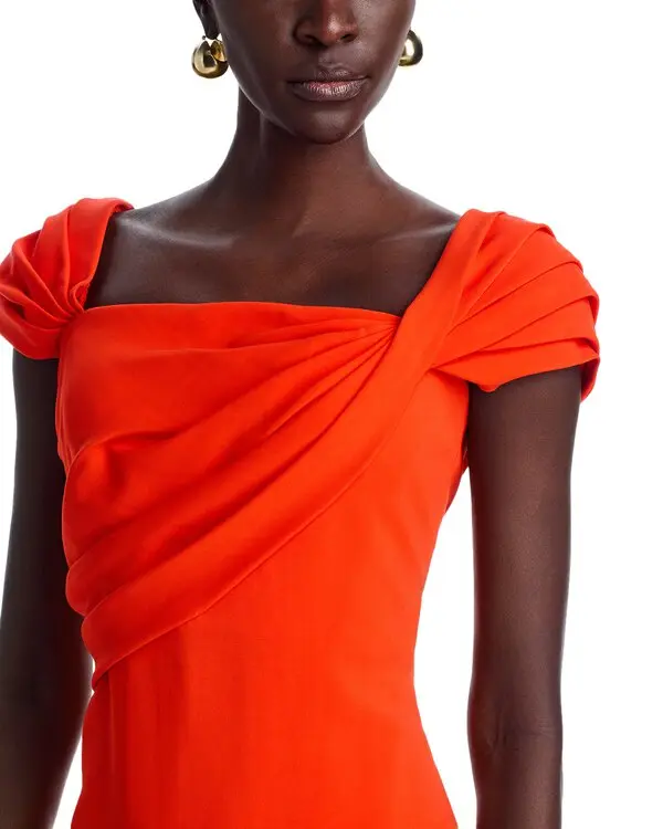 Oscar De La Renta Cap Sleeve Draped Column Dress