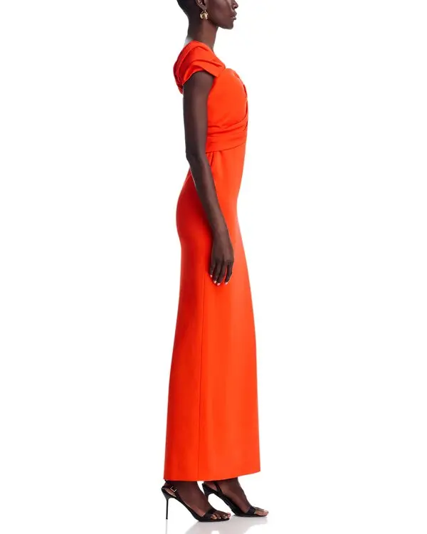 Oscar De La Renta Cap Sleeve Draped Column Dress